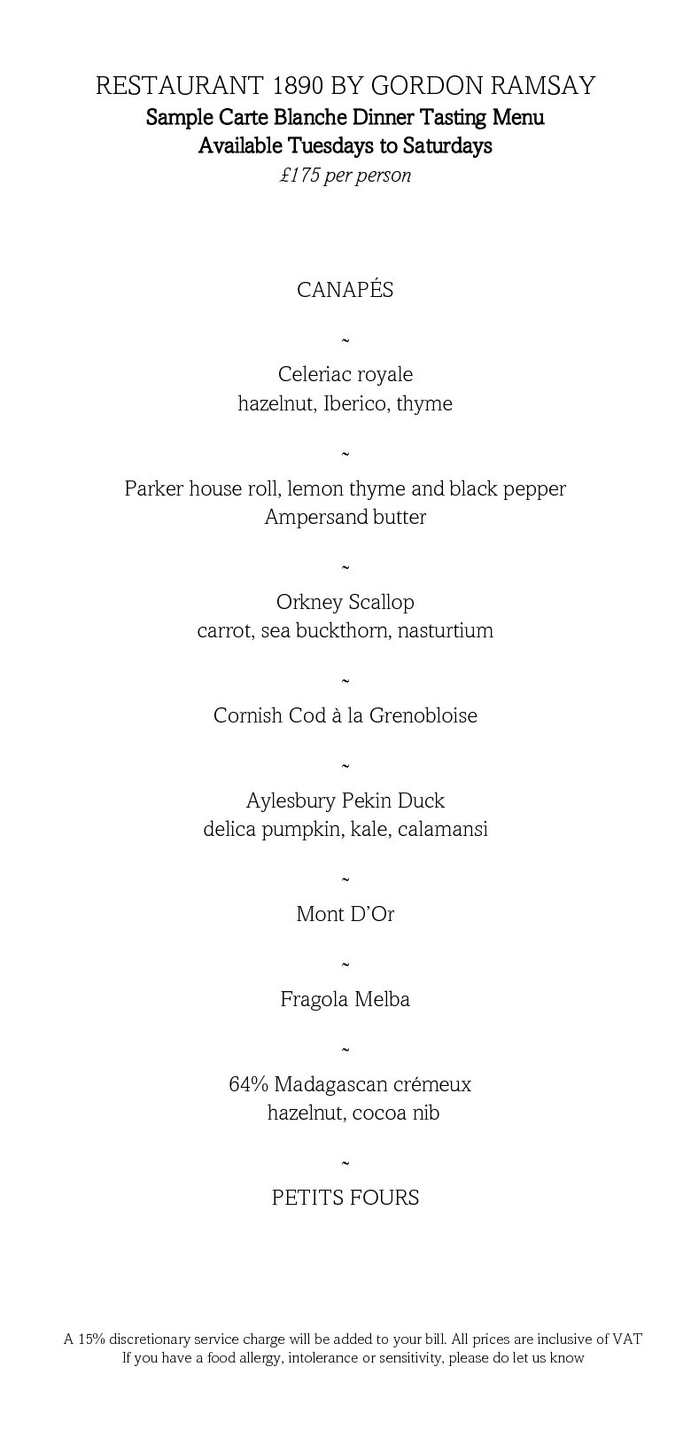 Menus - Restaurant 1890 | Gordon Ramsay Restaurants