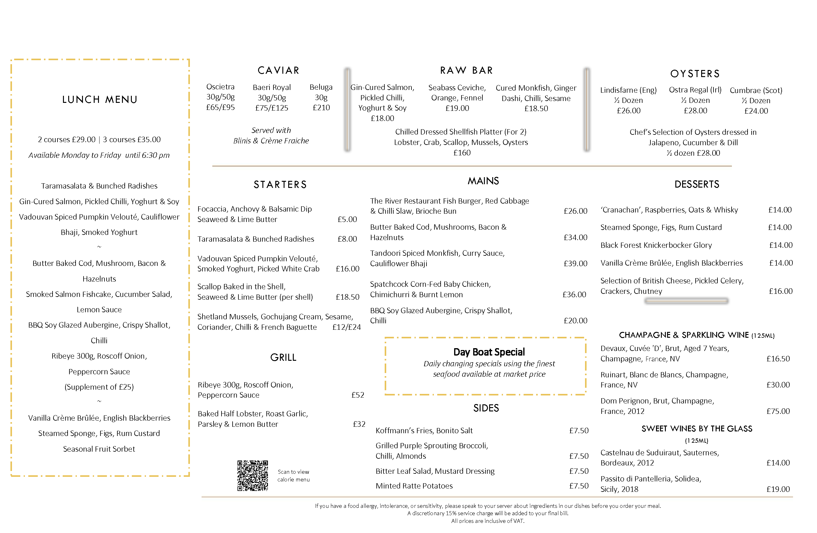 Menus - Seafood & Fish at The River Restaurant | Gordon Ramsay Restaurants