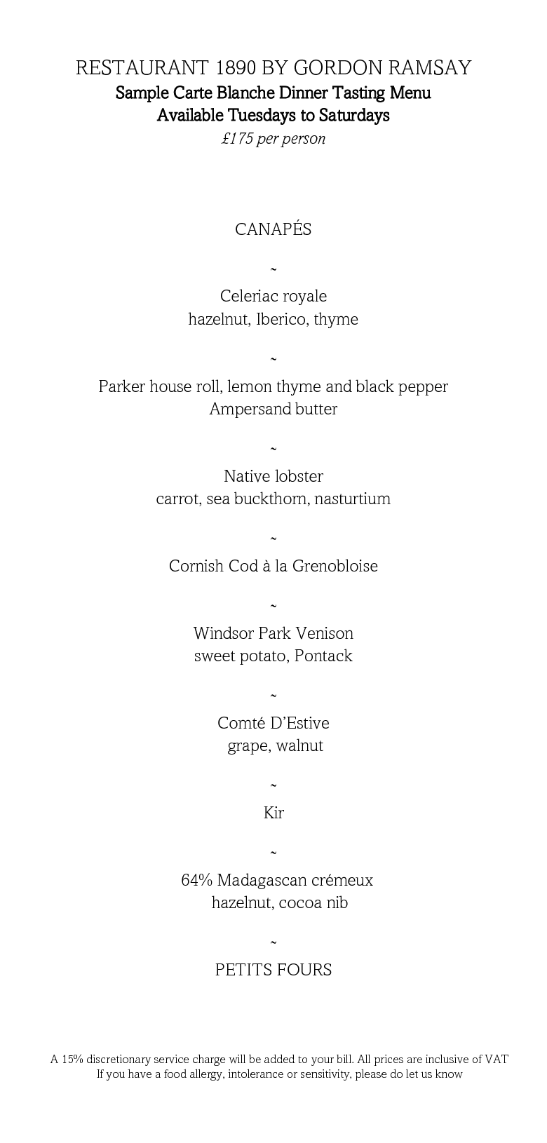 Menus - Restaurant 1890 | Gordon Ramsay Restaurants