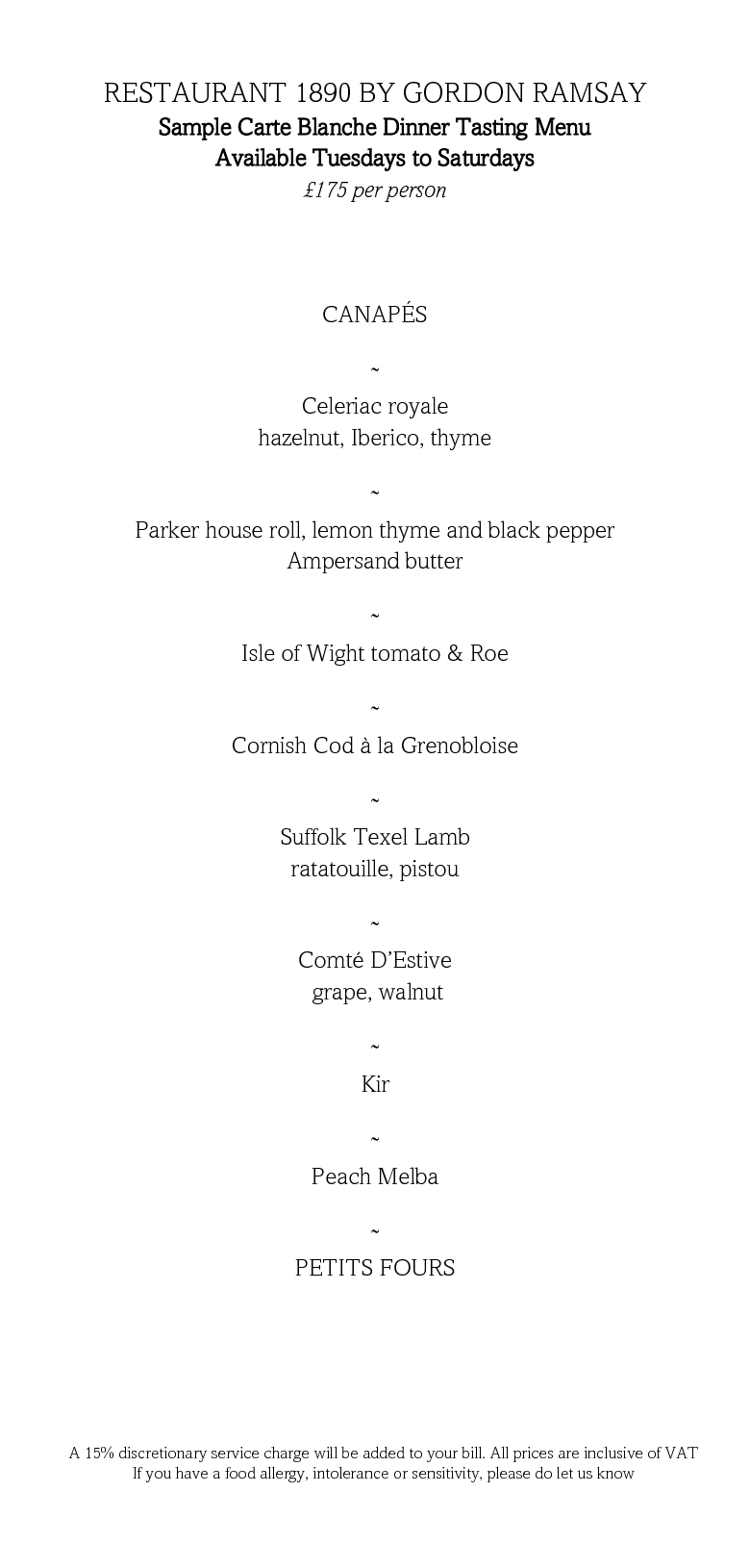 Menus - Restaurant 1890 | Gordon Ramsay Restaurants