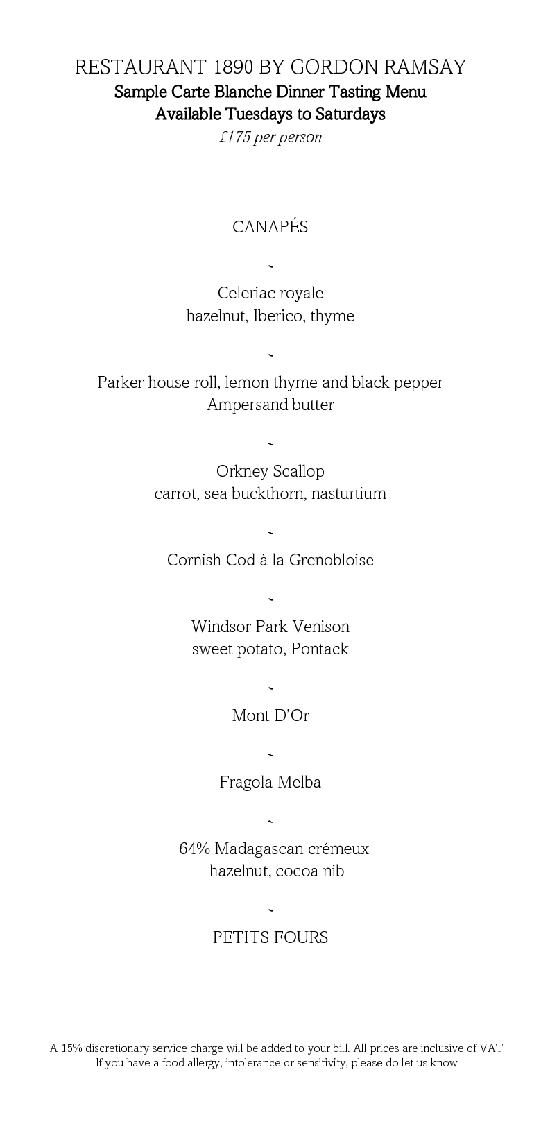 Menus - Restaurant 1890 | Gordon Ramsay Restaurants