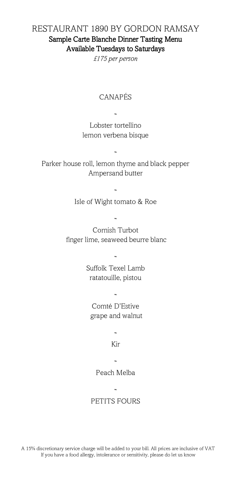 Menus - Restaurant 1890 | Gordon Ramsay Restaurants