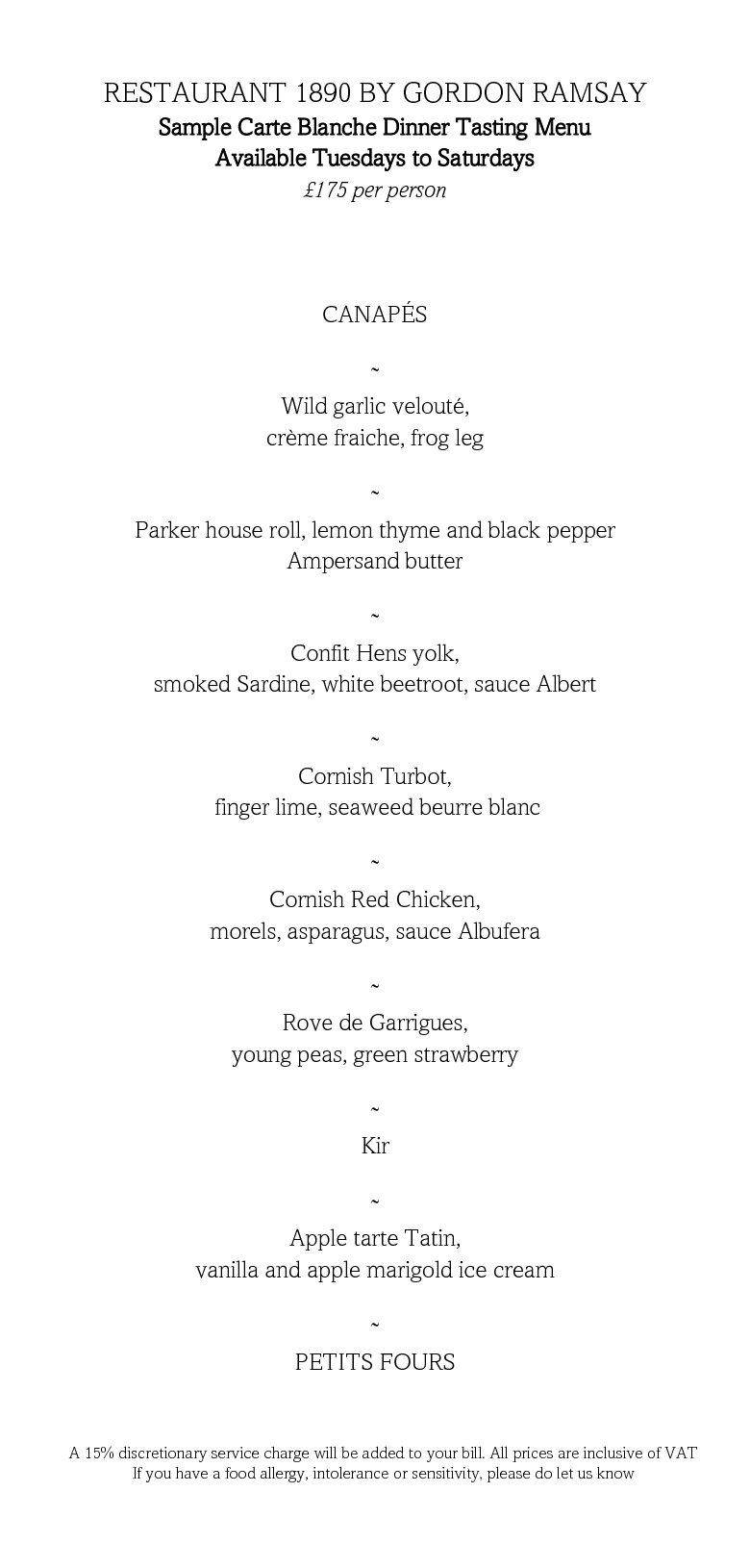 Menus - Restaurant 1890 | Gordon Ramsay Restaurants