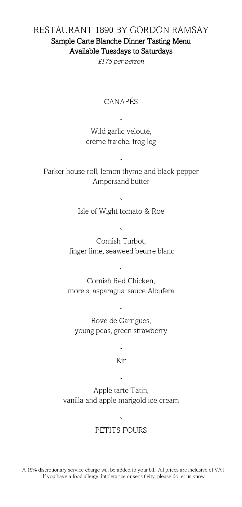 Menus - Restaurant 1890 | Gordon Ramsay Restaurants