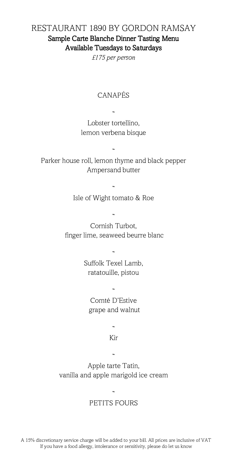 Menus - Restaurant 1890 | Gordon Ramsay Restaurants