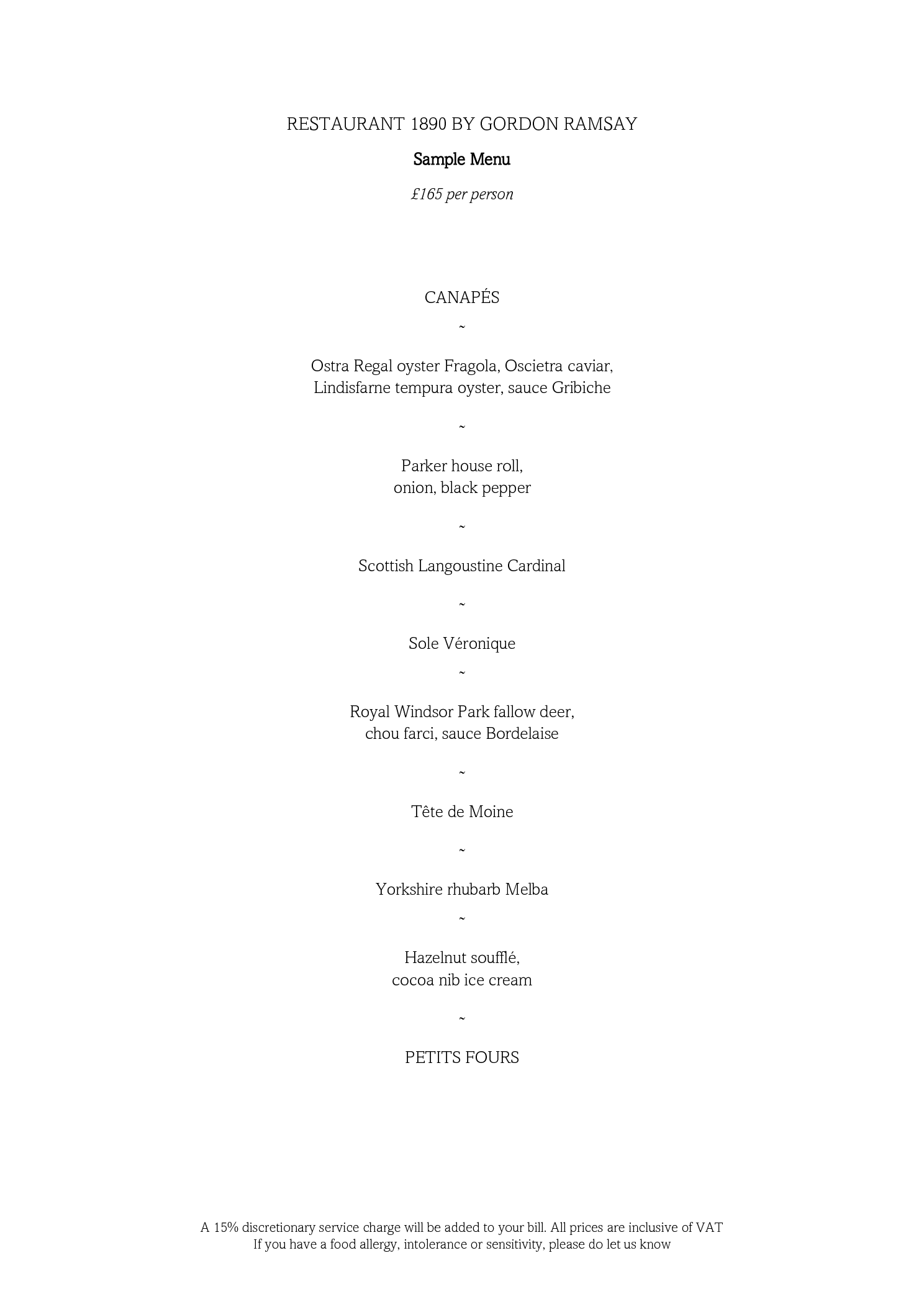 Menus - Restaurant 1890 | Gordon Ramsay Restaurants