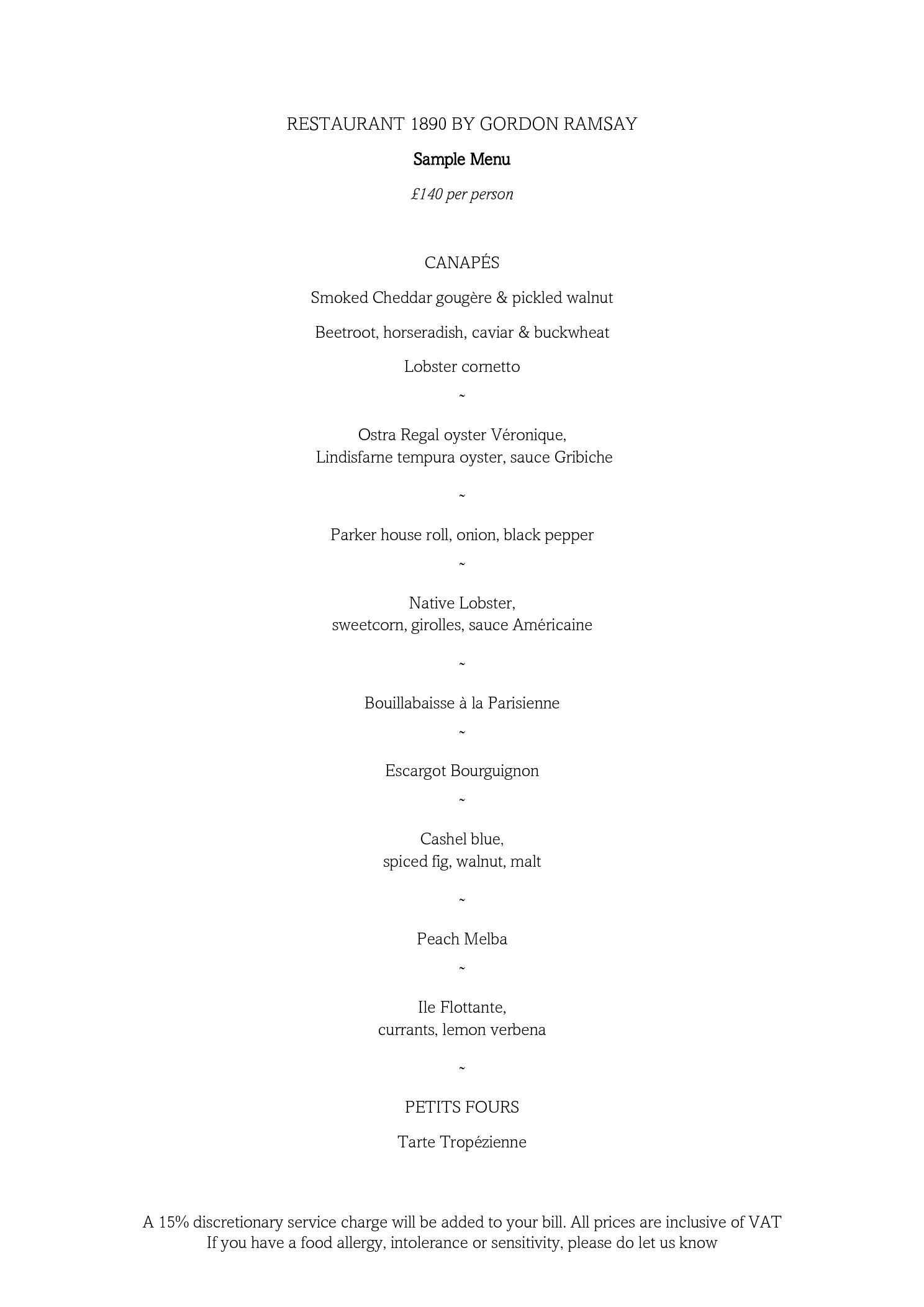 Menus - Restaurant 1890 | Gordon Ramsay Restaurants