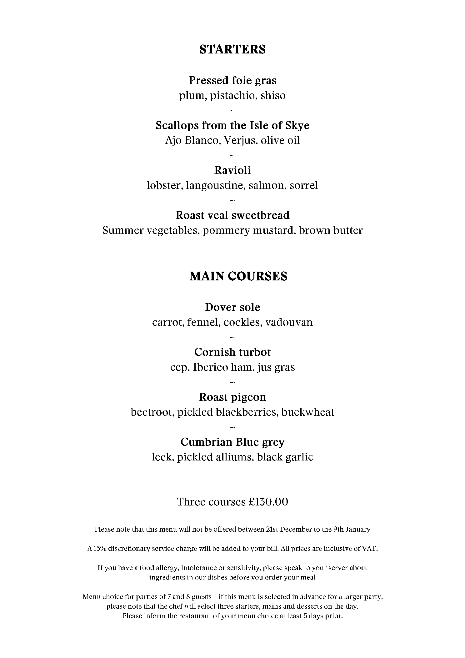 Menus | Restaurant Gordon Ramsay Menus | Restaurant Gordon Ramsay