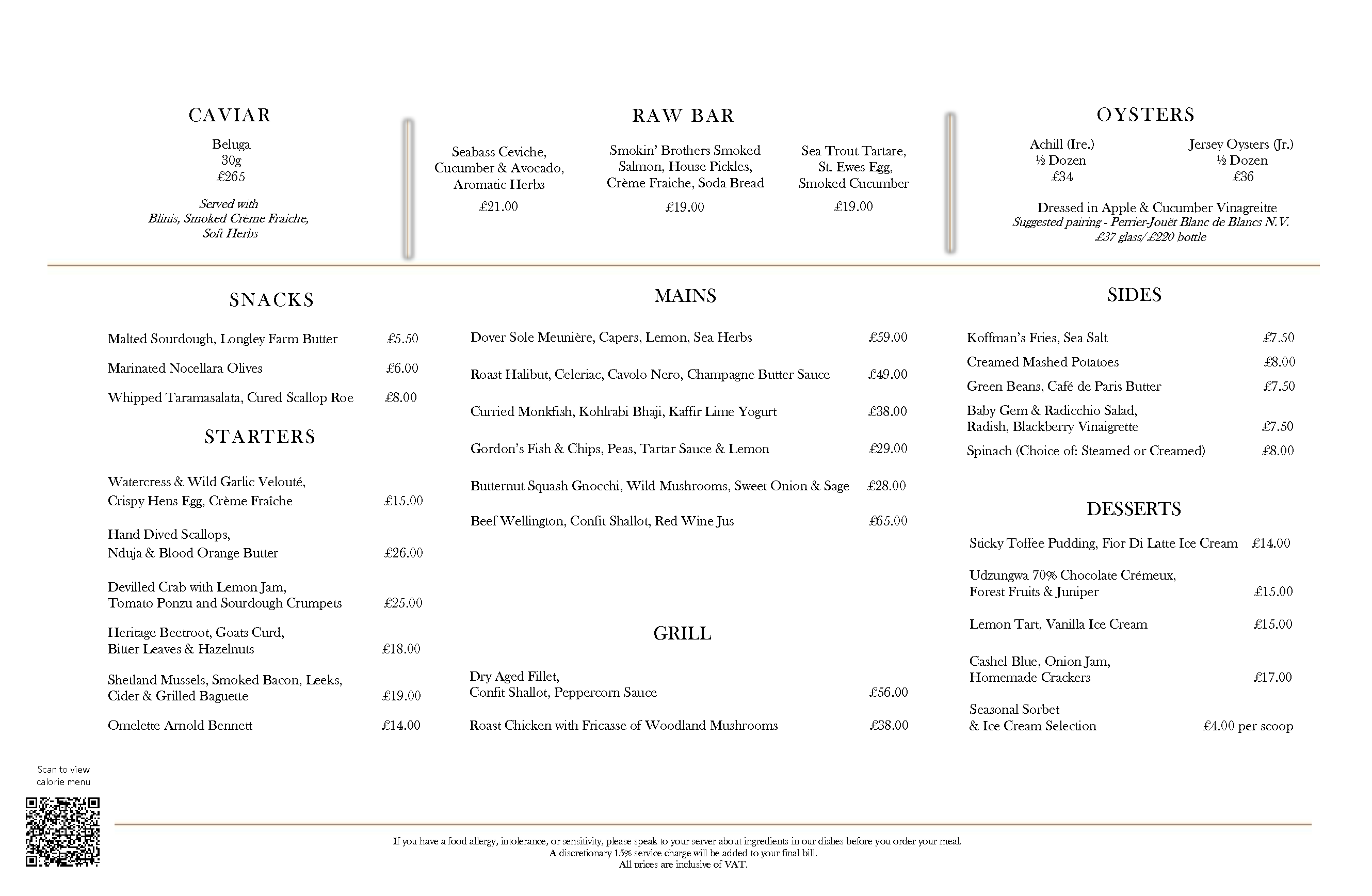 Menus - Seafood & Fish at The River Restaurant | Gordon Ramsay Restaurants