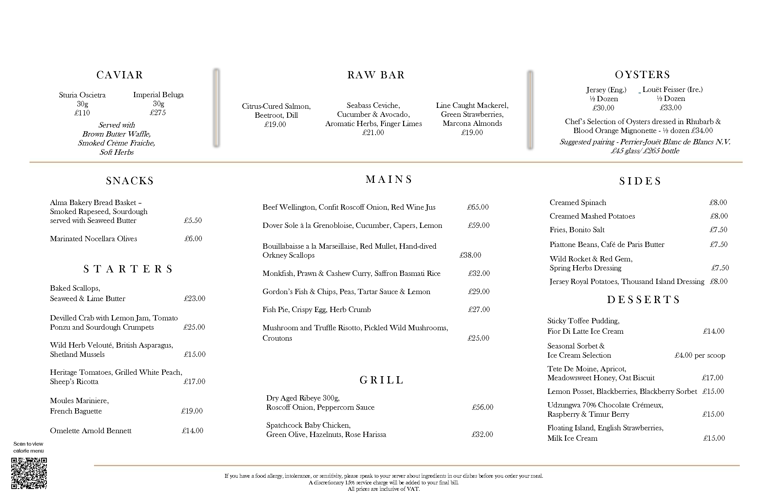 Menus - Seafood & Fish at The River Restaurant | Gordon Ramsay Restaurants