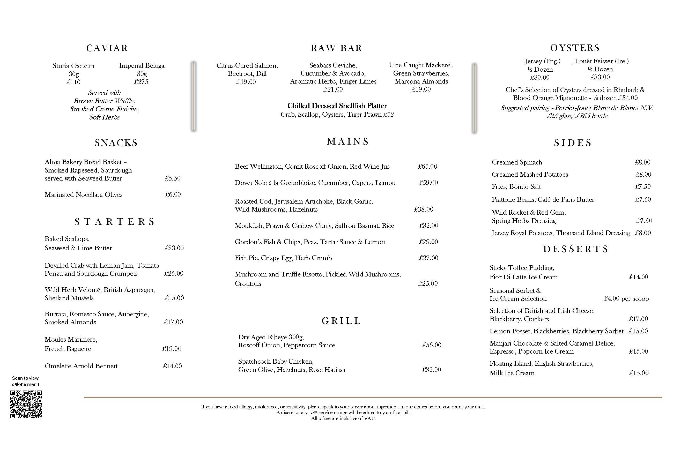 Menus - Seafood & Fish at The River Restaurant | Gordon Ramsay Restaurants