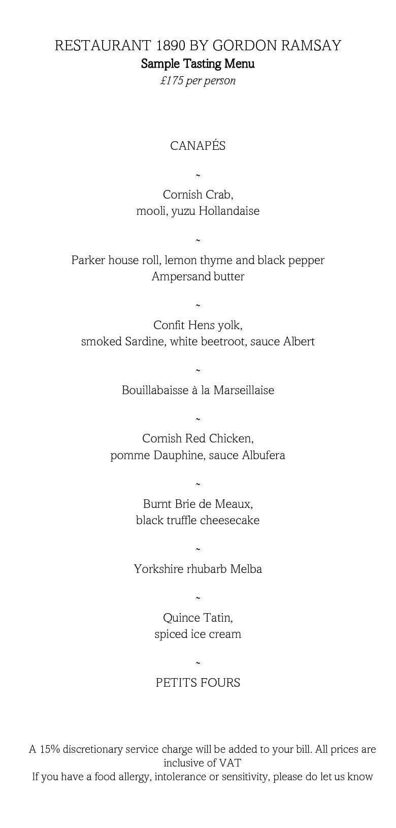 Menus - Restaurant 1890 | Gordon Ramsay Restaurants