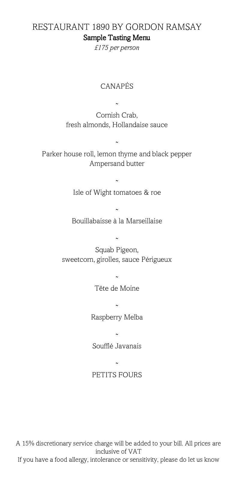 Menus - Restaurant 1890 | Gordon Ramsay Restaurants