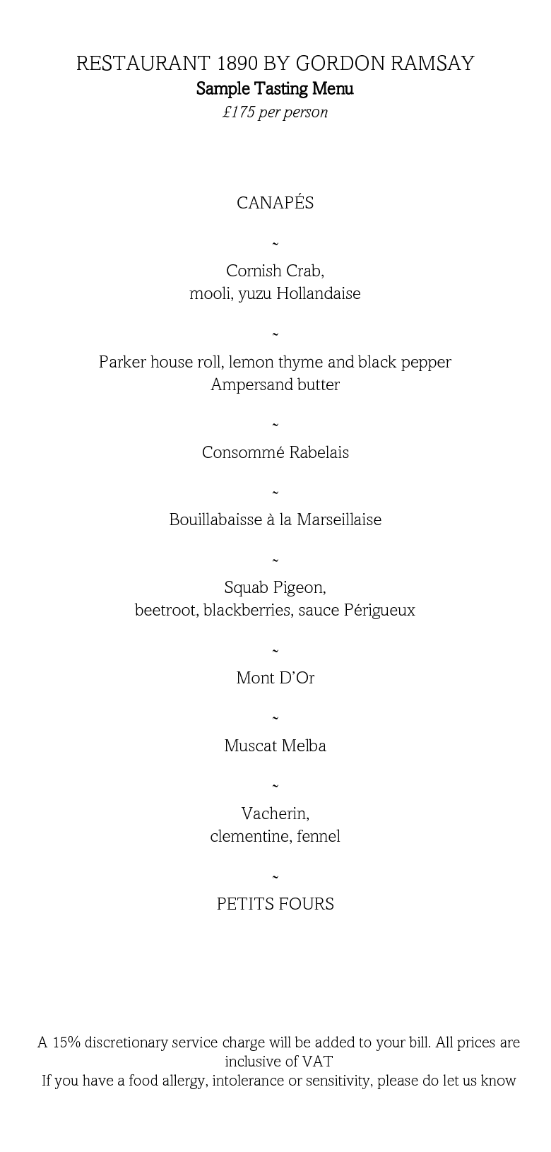 Menus - Restaurant 1890 | Gordon Ramsay Restaurants