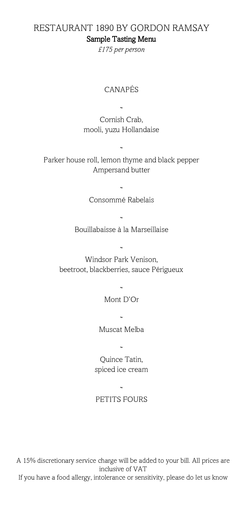 Menus - Restaurant 1890 | Gordon Ramsay Restaurants