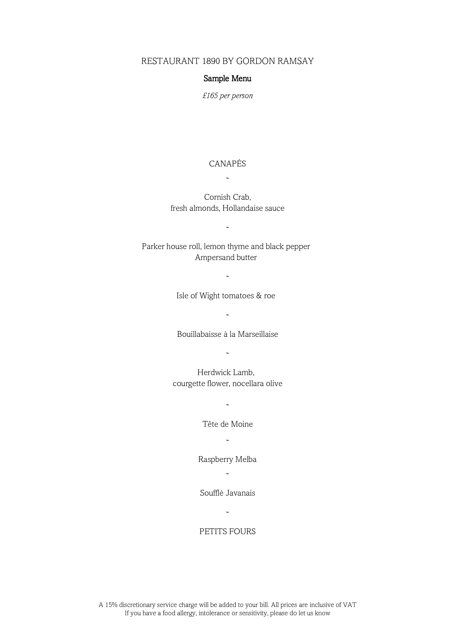 Menus - Restaurant 1890 | Gordon Ramsay Restaurants