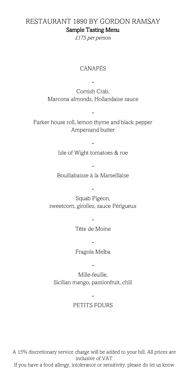 Menus - Restaurant 1890 | Gordon Ramsay Restaurants