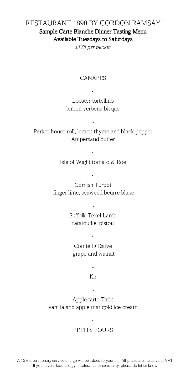 Menus - Restaurant 1890 | Gordon Ramsay Restaurants