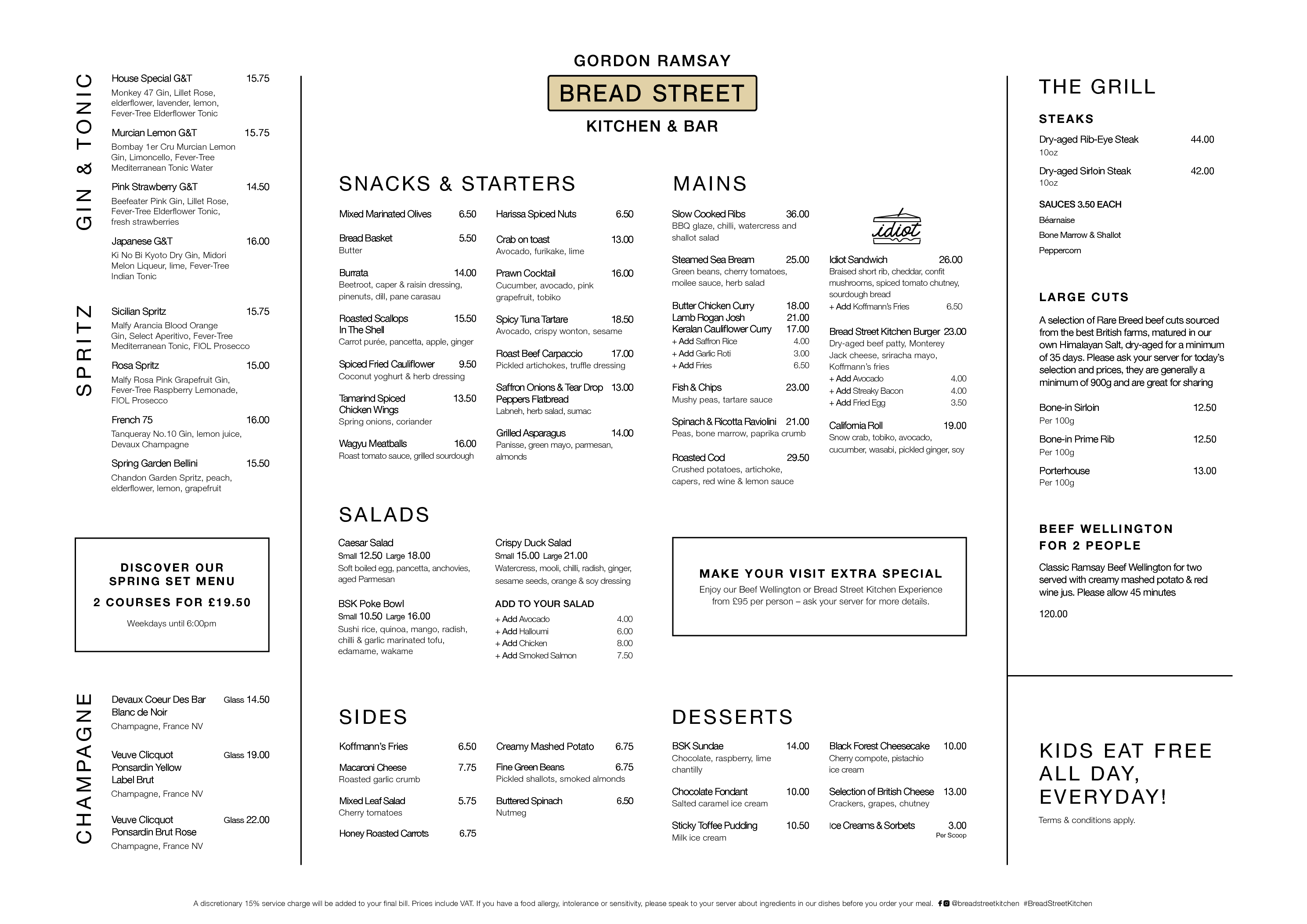 Menus - Bread Street Kitchen & Bar - The City, South Place | Gordon ...