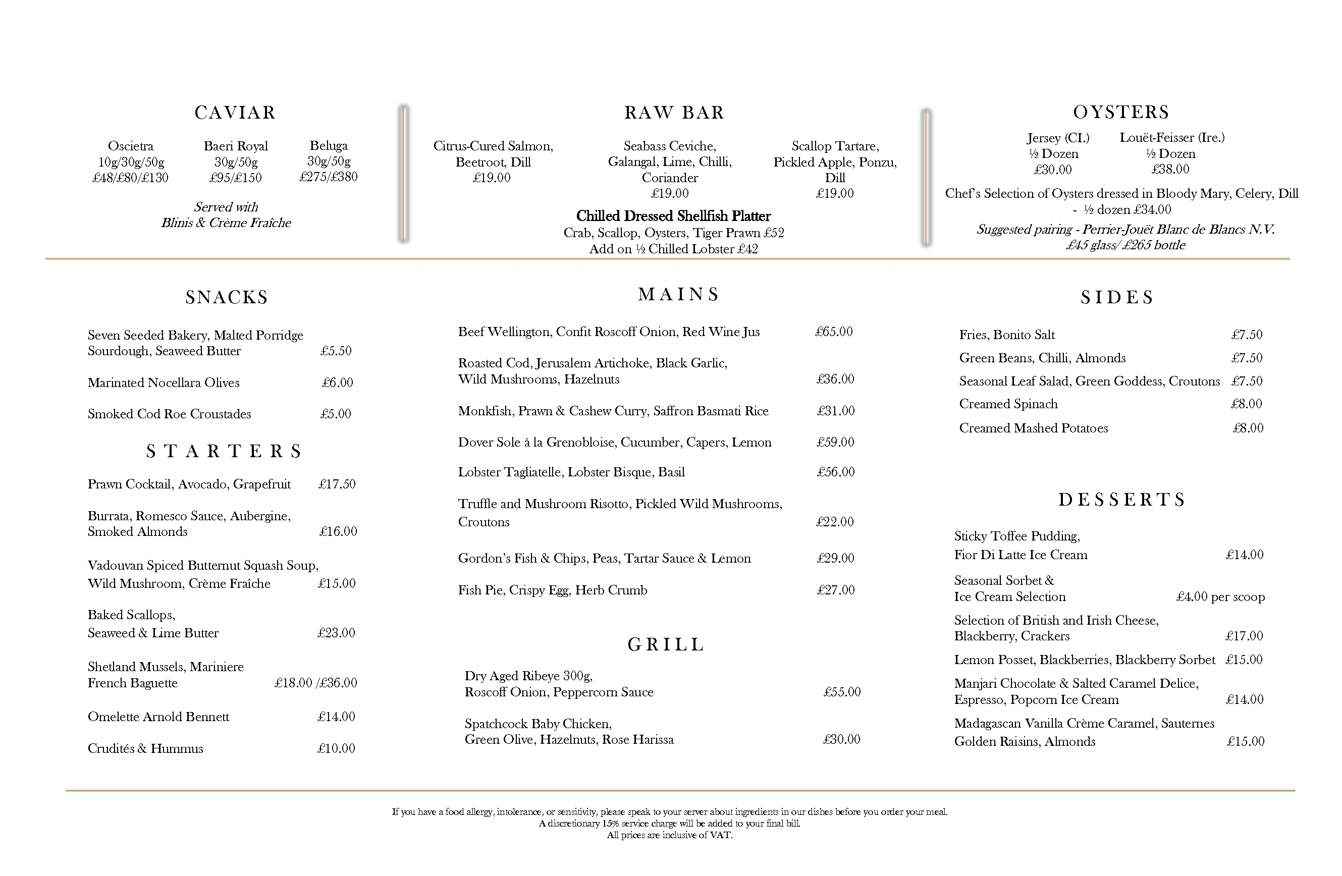 Menus - Seafood & Fish at The River Restaurant | Gordon Ramsay Restaurants